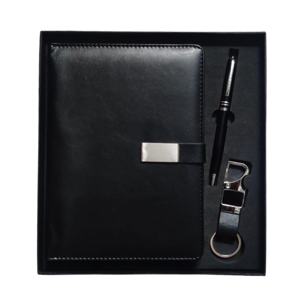 Black Diary Pen Keychain 3-in-1 Gift Set for Employees